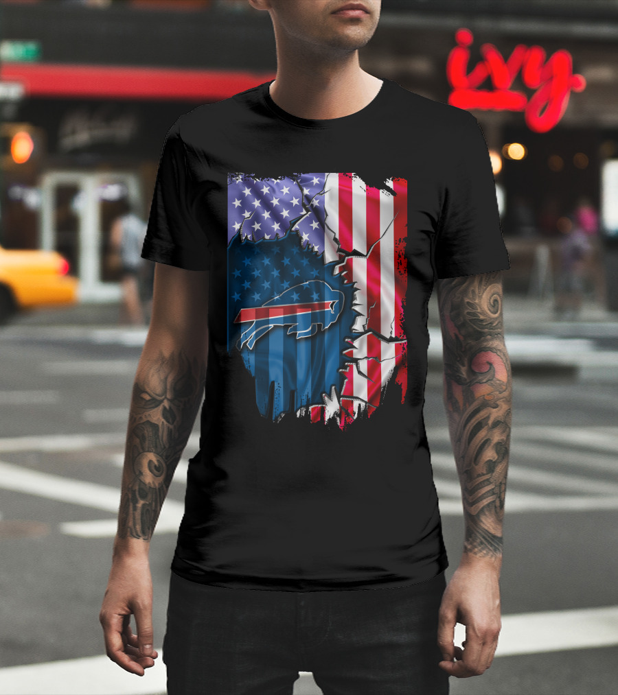 Buffalo Bills American Flag Cracked T-Shirt