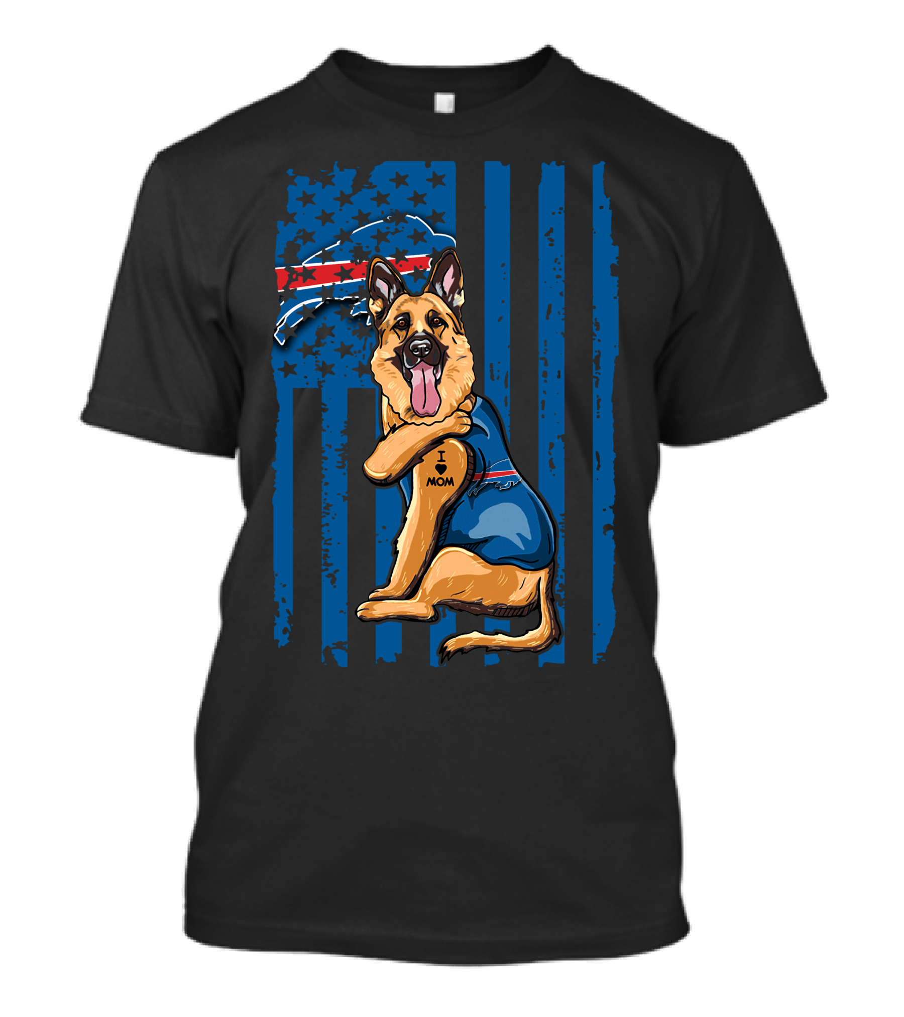 German Shepherd I Love Mom Buffalo Bills USA Flag T-Shirt