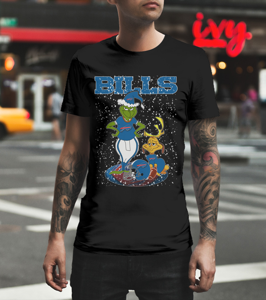 Grinchxmas Buffalo Bills Snowy Grinch And Max Football T-Shirt