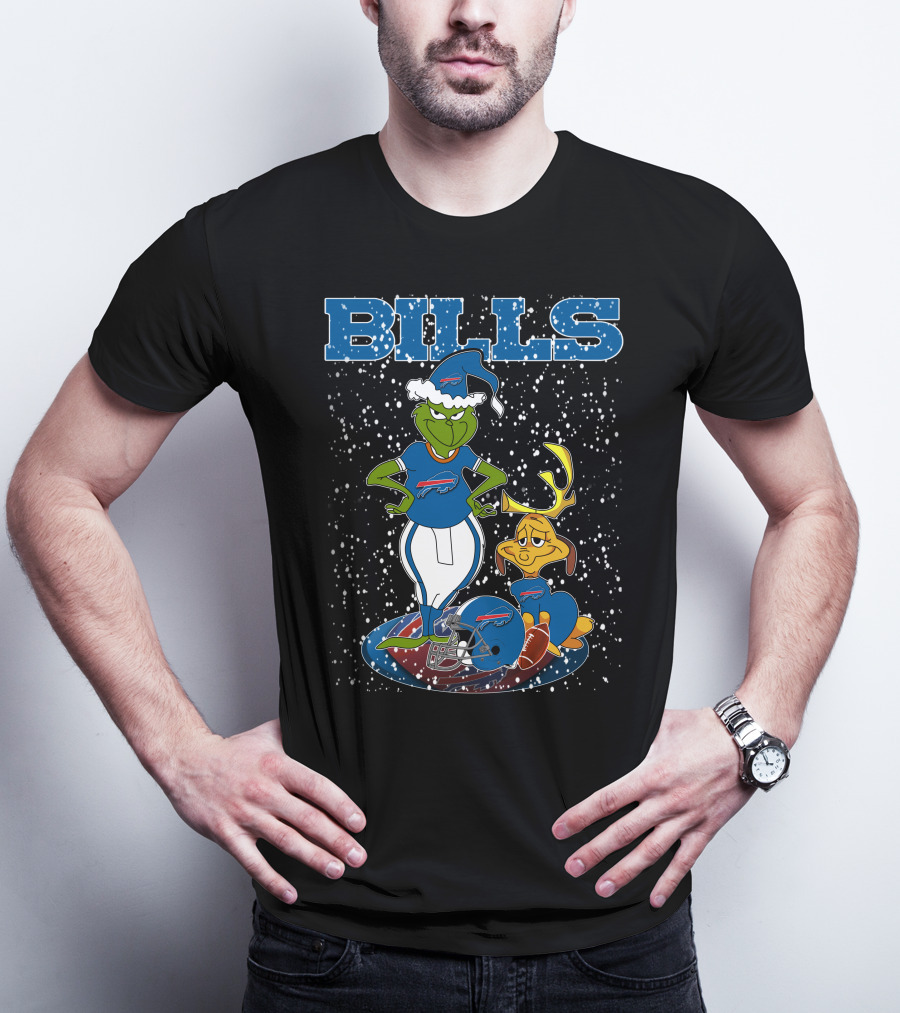 Grinchxmas Buffalo Bills Snowy Grinch And Max Football T-Shirt