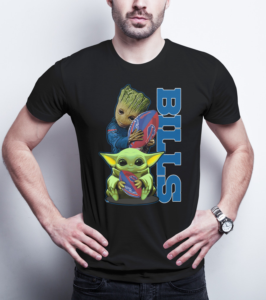 Grzd Buffalo Bills Baby Groot And Baby Yoda Football T-Shirt