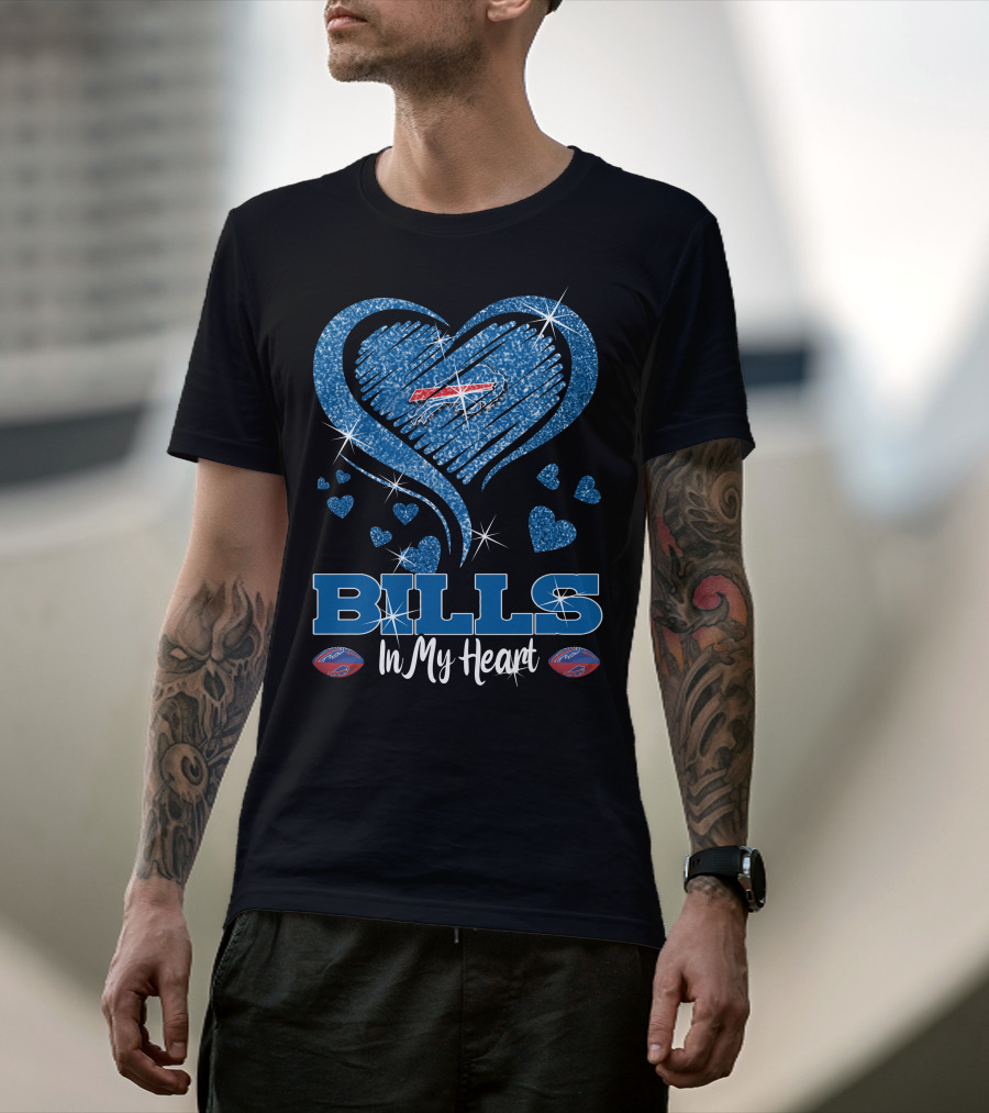 Bills In My Heart Buffalo Bills Sparkling Blue Heart NFL T-Shirt