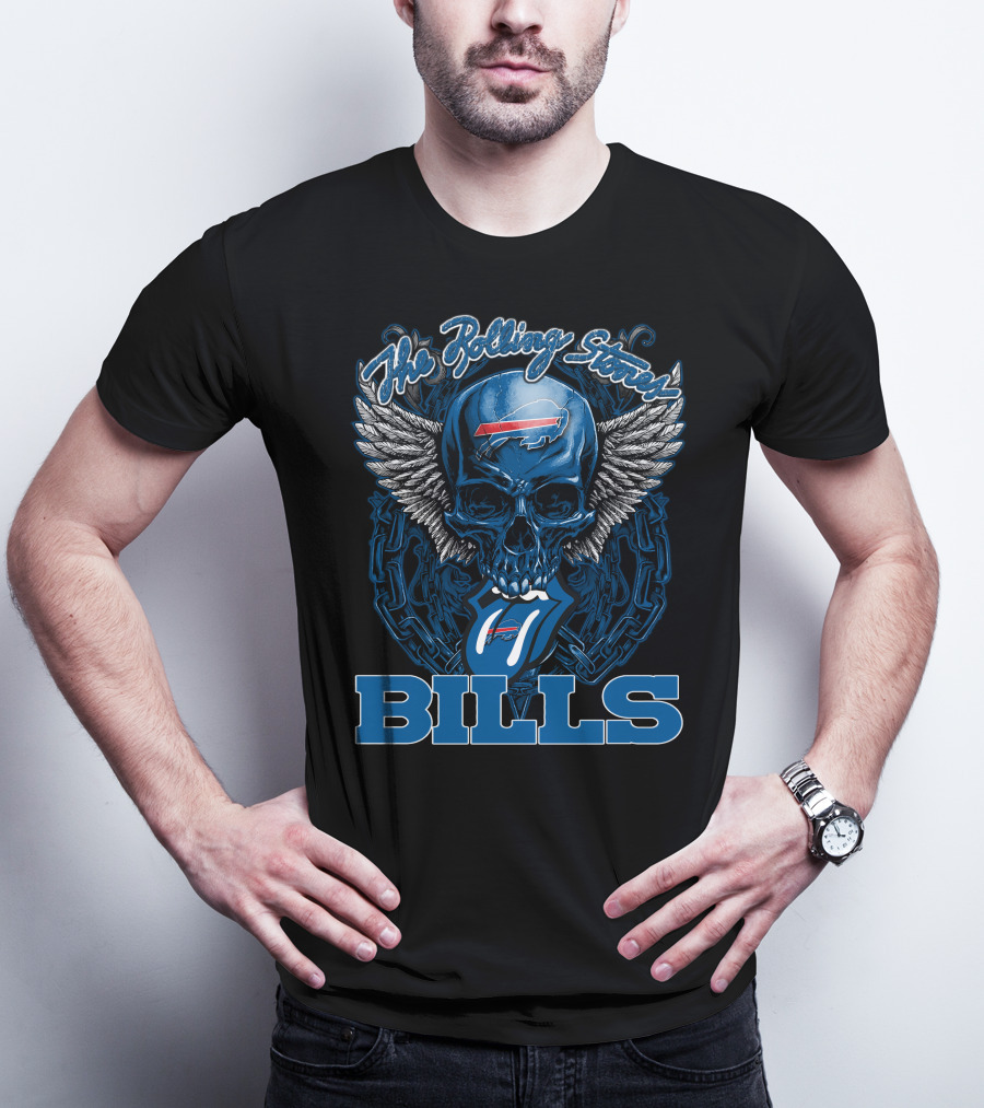 The Rolling Stones Buffalo Bills Winged Skull With Chain And Logo Tongue T-Shirt