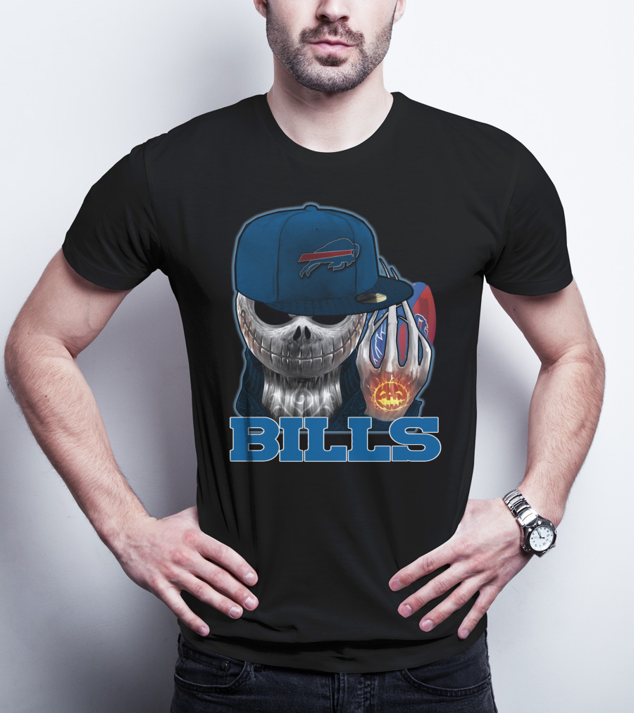 Buffalo Bills Halloween Skull With Pumpkin And Cap T-Shirt