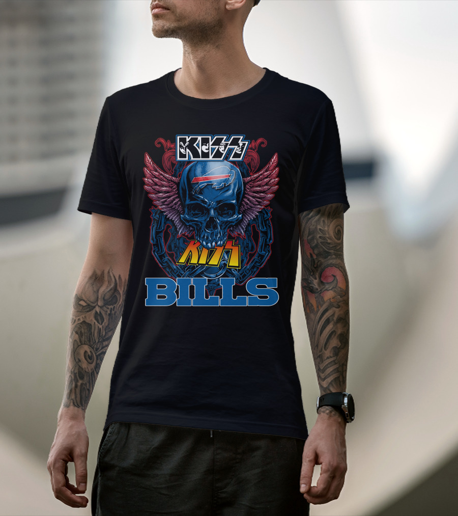 Kiss Buffalo Bills Skull Wings T-Shirt