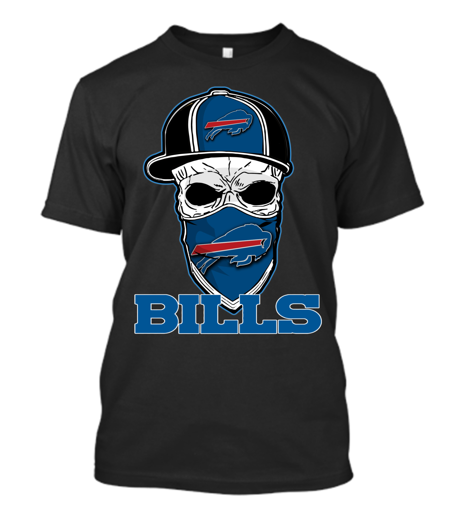 Buffalo Bills Skull Hat Logo Face Covering T-Shirt