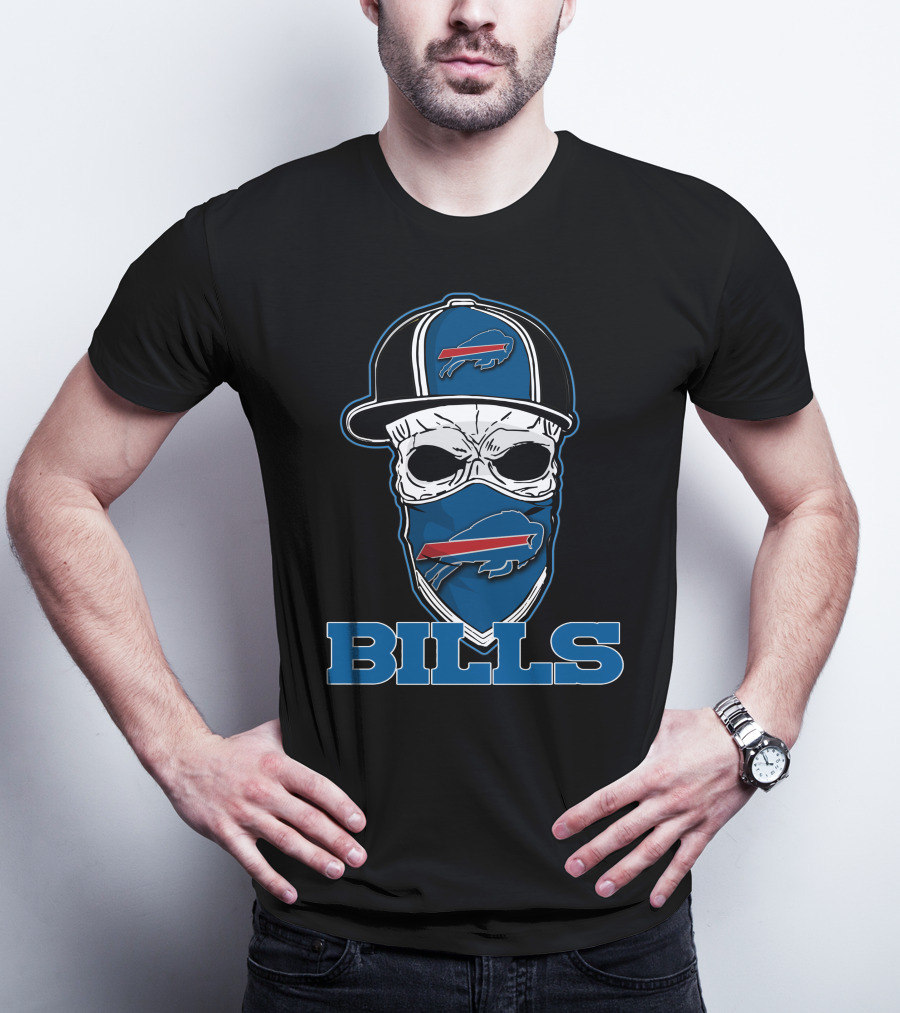 Buffalo Bills Skull Hat Logo Face Covering T-Shirt
