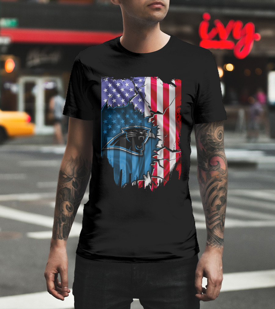 American Flag With Carolina Panthers T-Shirt