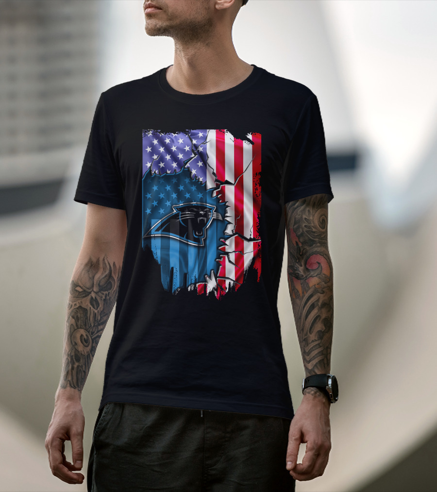 American Flag With Carolina Panthers T-Shirt