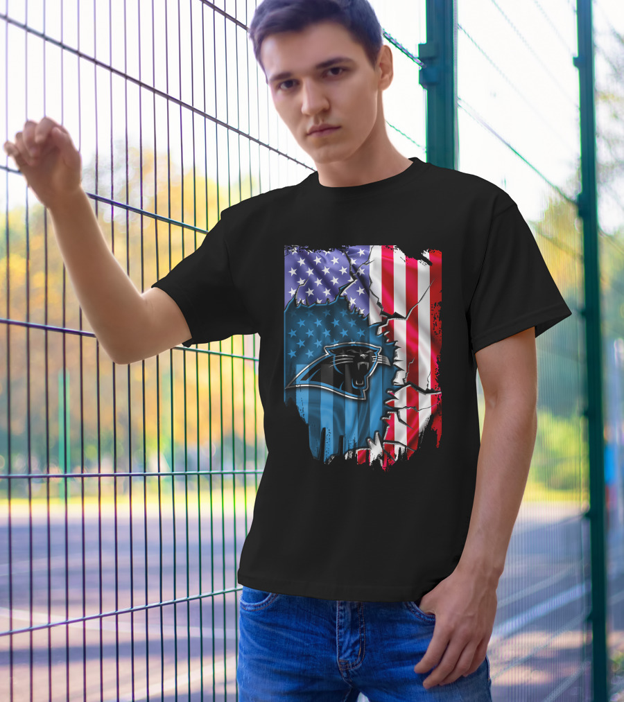 American Flag With Carolina Panthers T-Shirt
