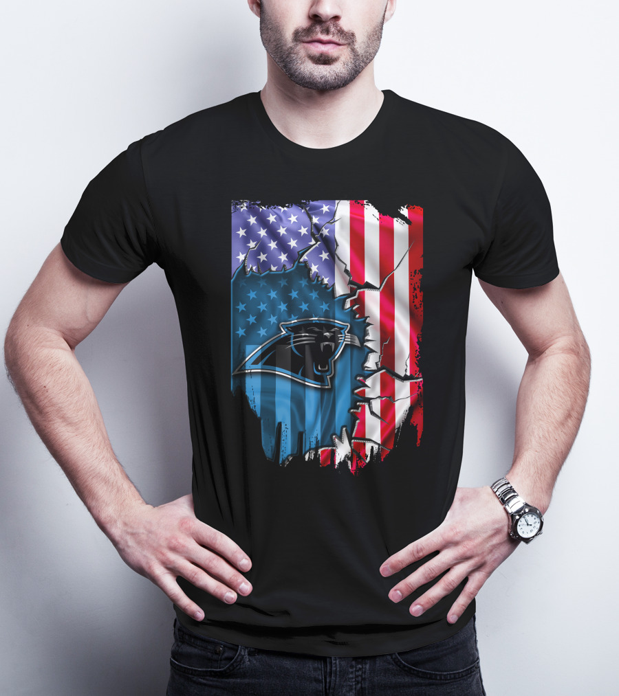 American Flag With Carolina Panthers T-Shirt