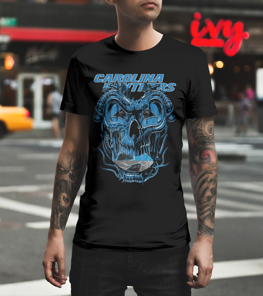 CAROLINA PANTHERS Dragonskull Robot-Themed Panther T-Shirt