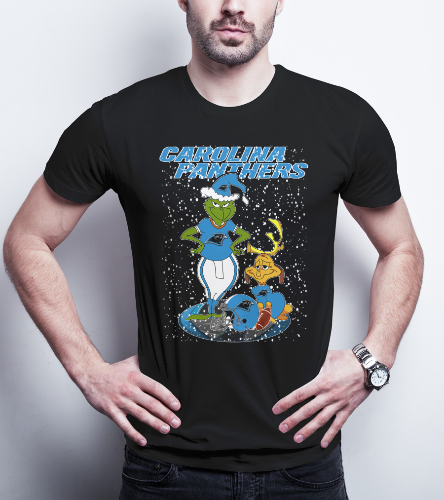 CAROLINA PANTHERS Grinch Christmas Snow Scene With Grinch And Max T-Shirt