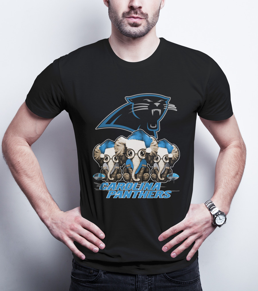 CAROLINA PANTHERS ELEPHAN XMAS HOLIDAY ELEPHANT TRIO T-Shirt