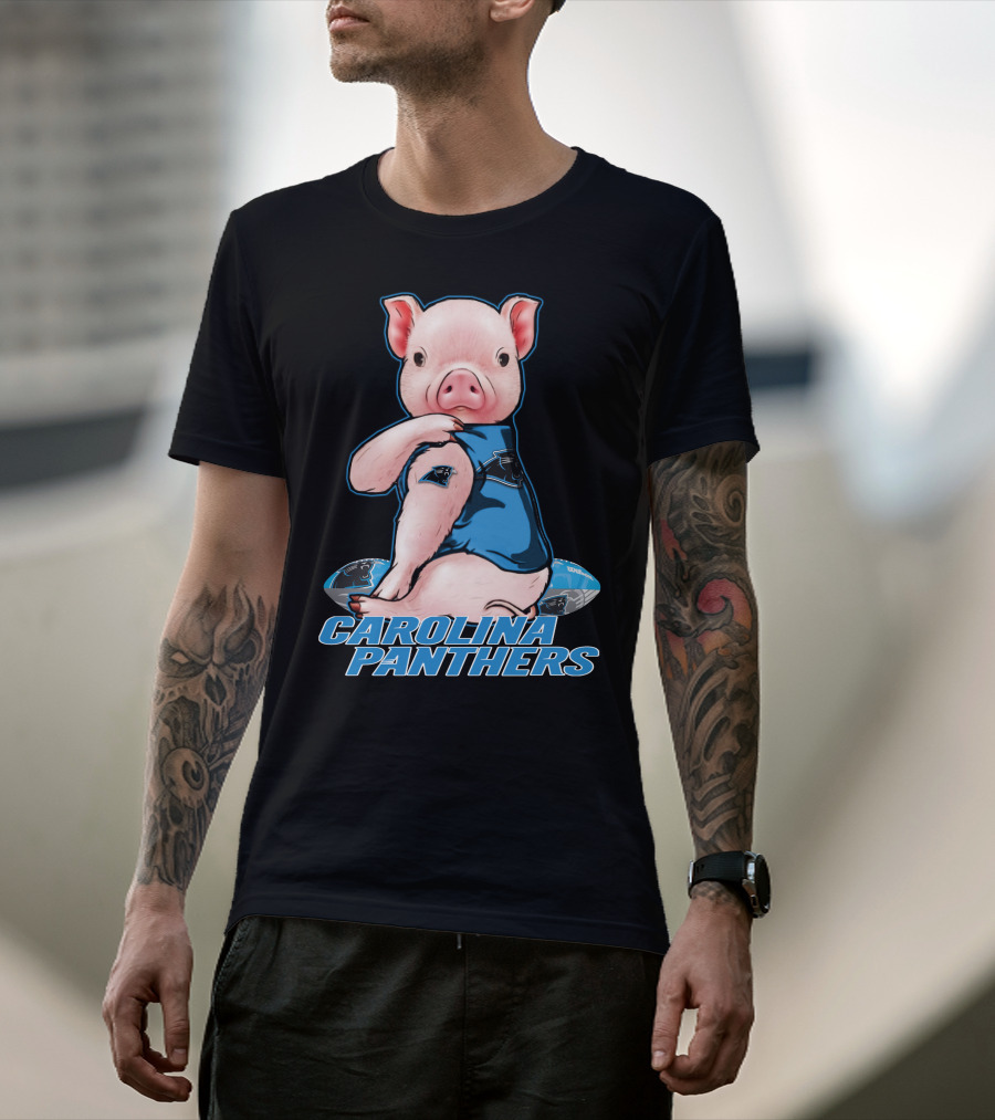 CAROLINA PANTHERS Pig In Panthers Jersey On Football T-Shirt
