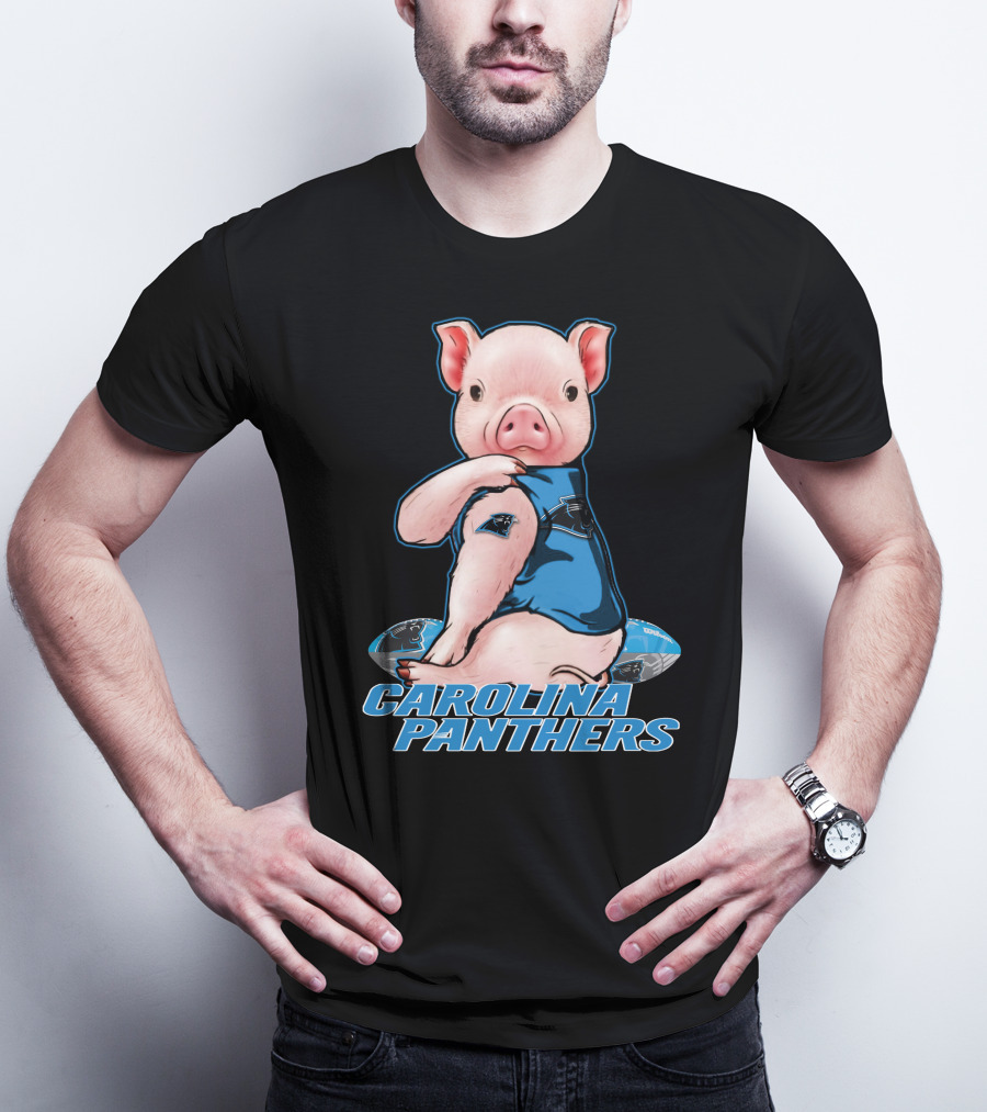 CAROLINA PANTHERS Pig In Panthers Jersey On Football T-Shirt