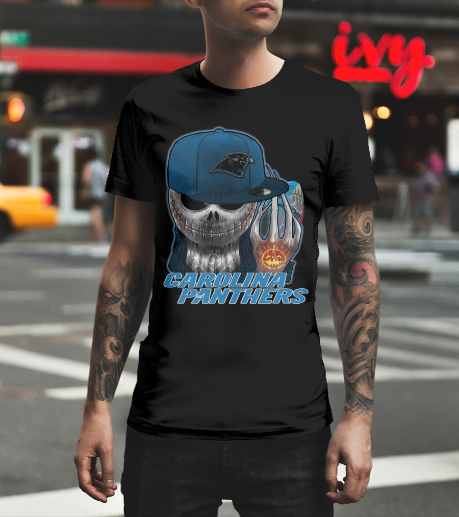 CAROLINA PANTHERS JACKSKULL WITH PUMPKIN AND CAP T-Shirt
