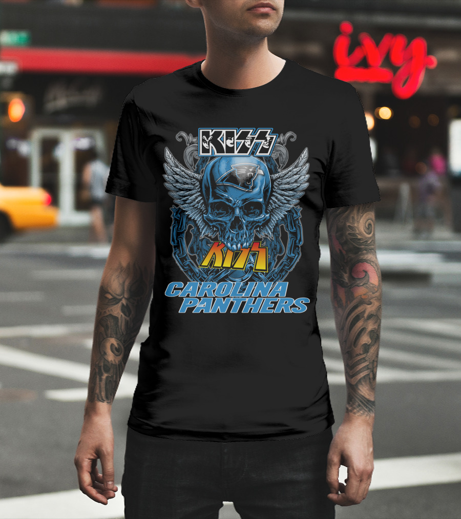 KISS Carolina Panthers Skull With Wings And Chains T-Shirt