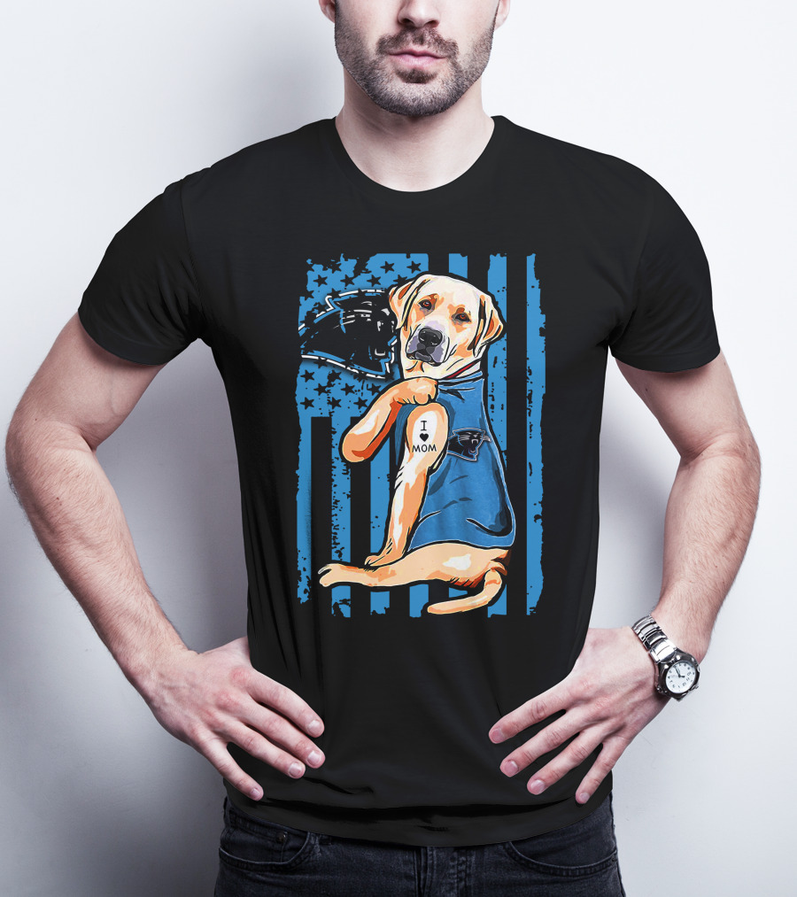 Labrador Retriever I Love Mom Proud Carolina Panthers Fan T-Shirt