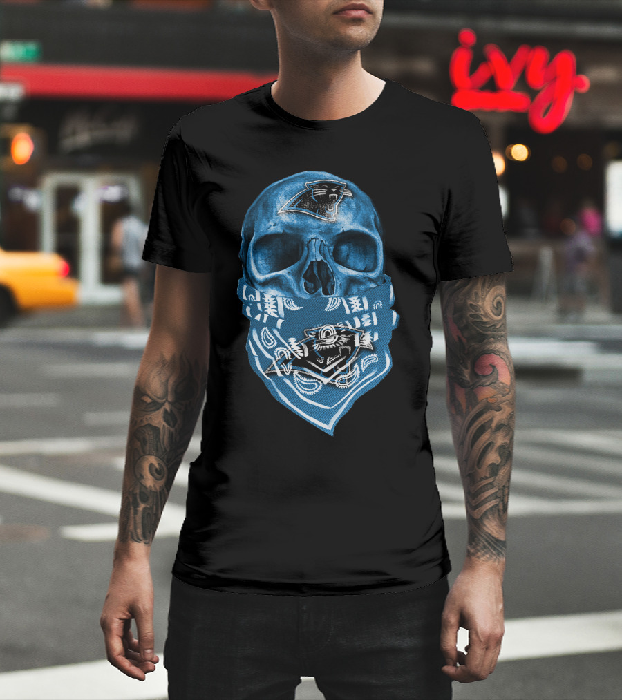 CAROLINA PANTHERS Skull Bandana Fan T-Shirt