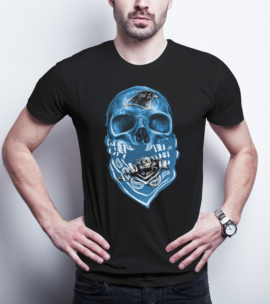 CAROLINA PANTHERS Skull Bandana Fan T-Shirt