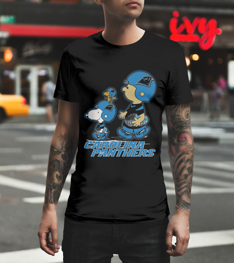 Carolina Panthers Peanuts Snoopy Woodstock Football Helmet T-Shirt