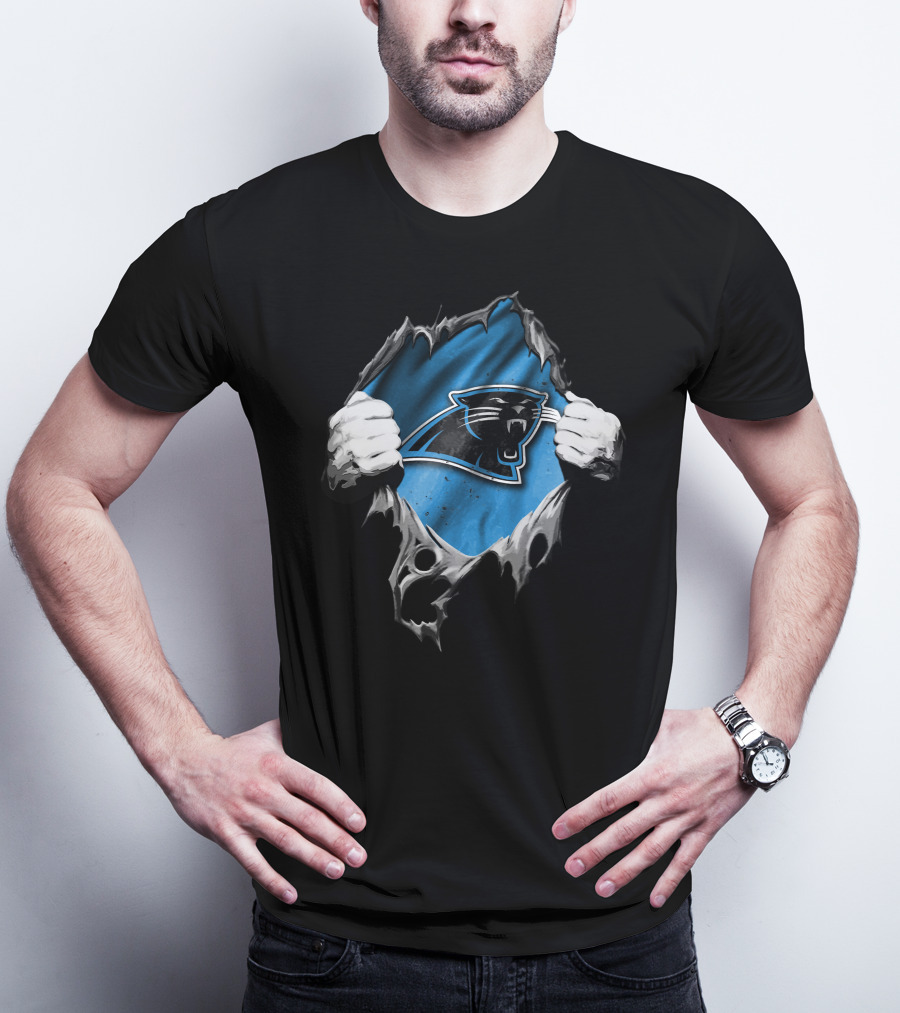Torn Carolina Panthers Ripped Design With Dynamic Logo Display T-Shirt