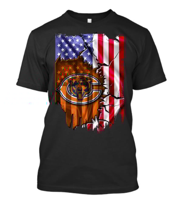 American Flag With Chicago Bears T-Shirt