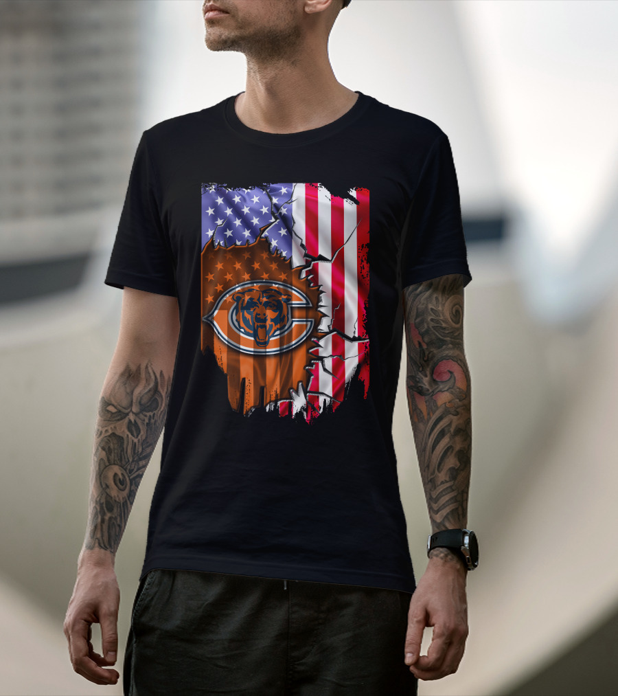 American Flag With Chicago Bears T-Shirt