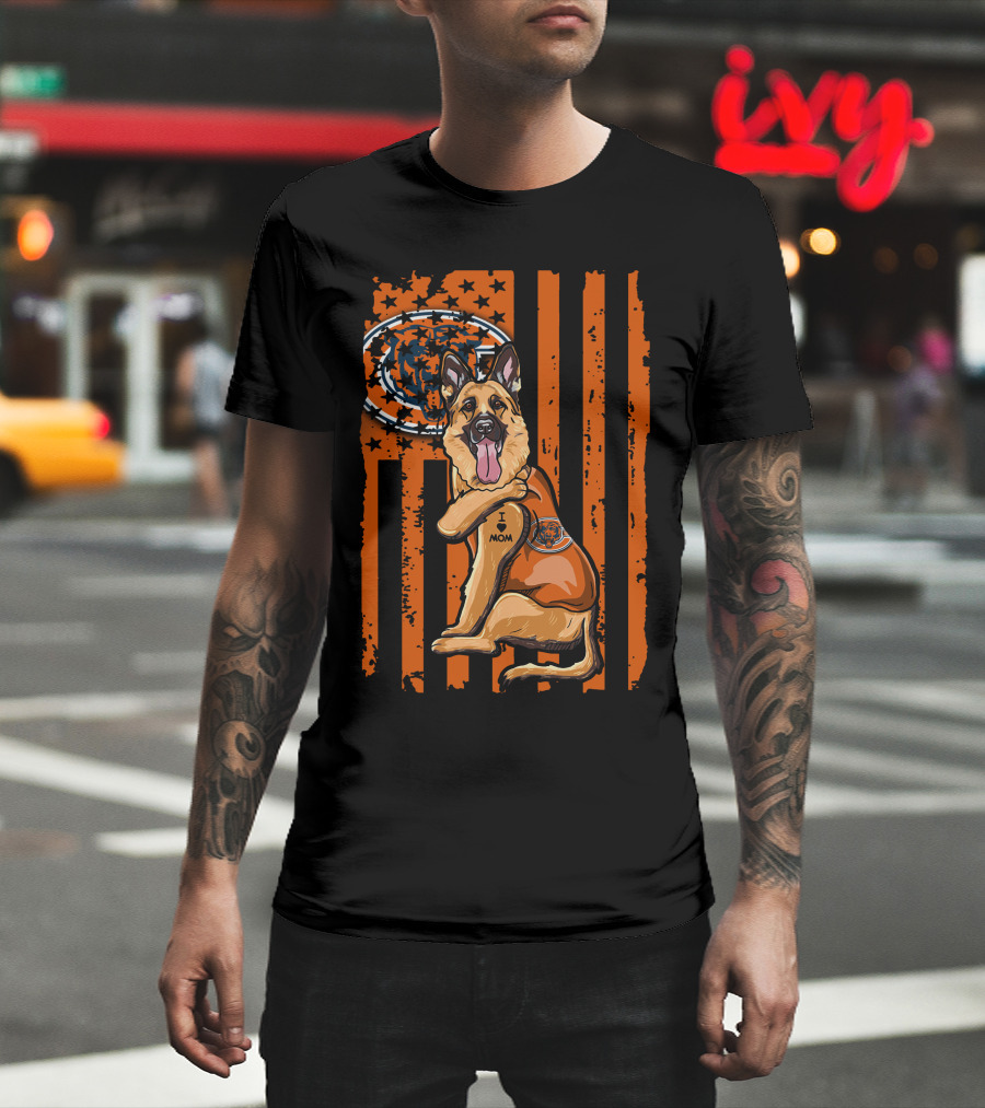 German Shepherd I Mom Chicago Bears Fan American Flag T-Shirt