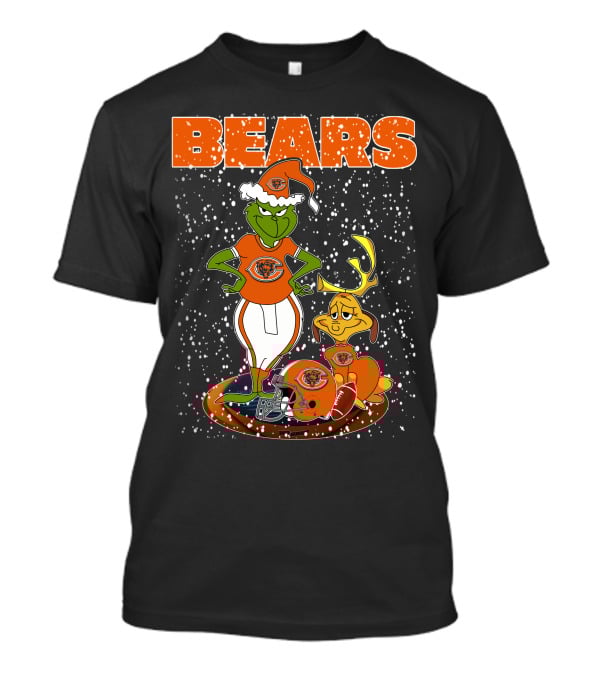 BEARS Grinchxmas CHICAGO BEARS Football Helmet And Santa Hat T-Shirt