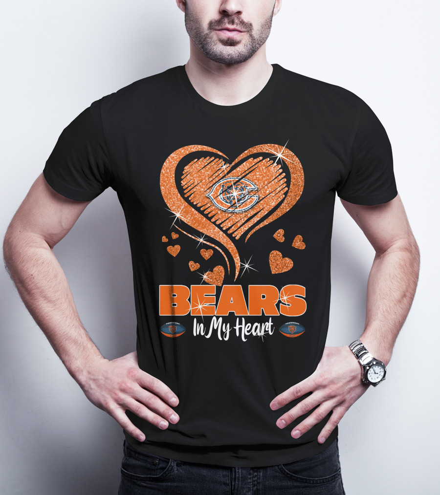 BEARS In My Heart Chicago Bears Sparkling Emblem T-Shirt