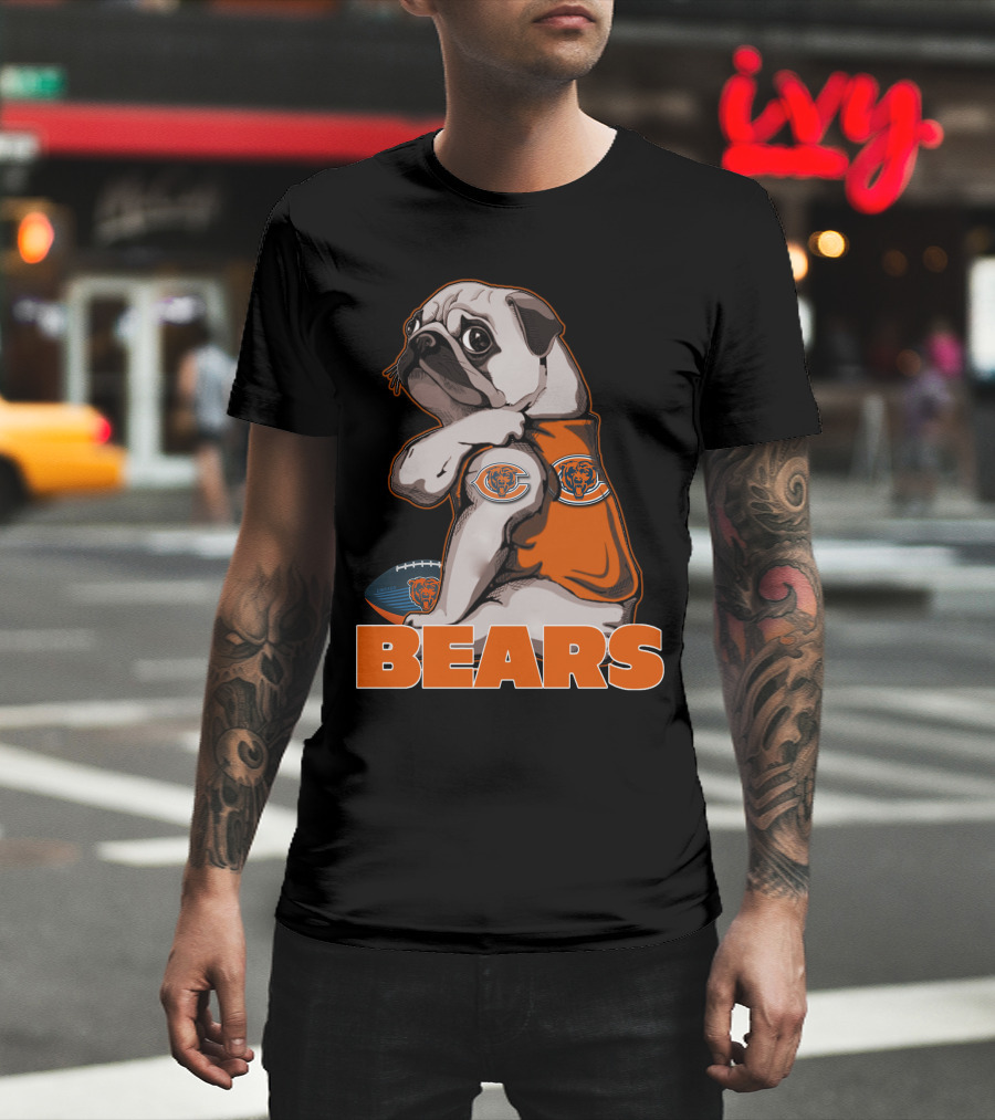 Pug Mascot With Chicago Bears Football T-Shirt