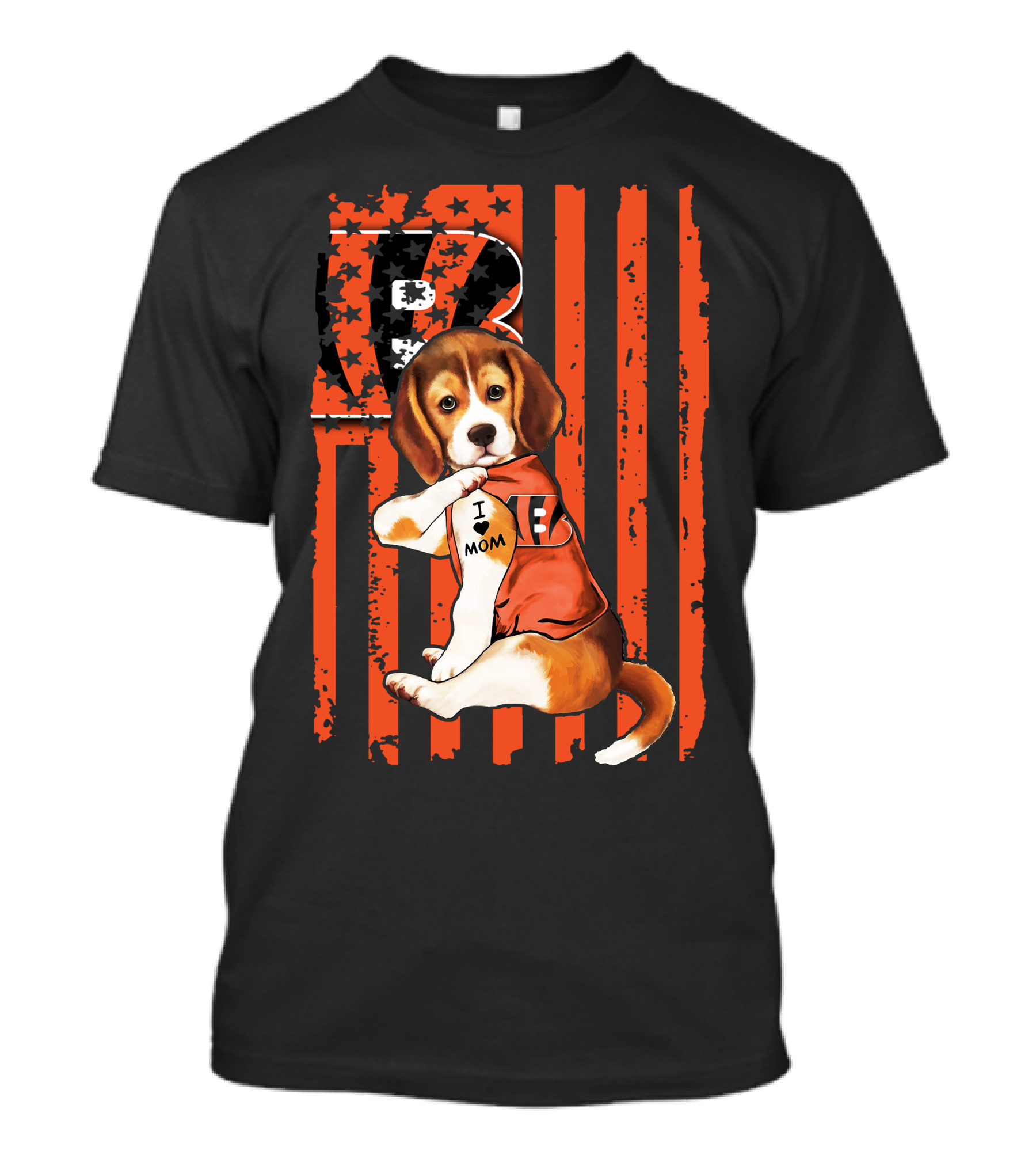 Beagle I Love Mom Cincinnati Bengals Stripes And Stars T-Shirt