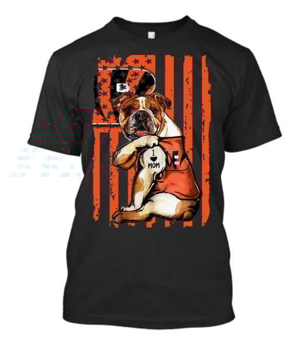 Bulldog Cincinnati Bengals I Love Mom Stripes T-Shirt