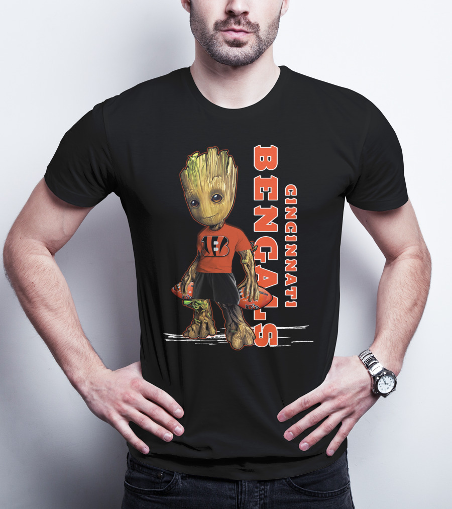 Groot Cincinnati Bengals Football Crossover Youthful Fan Edition T-Shirt