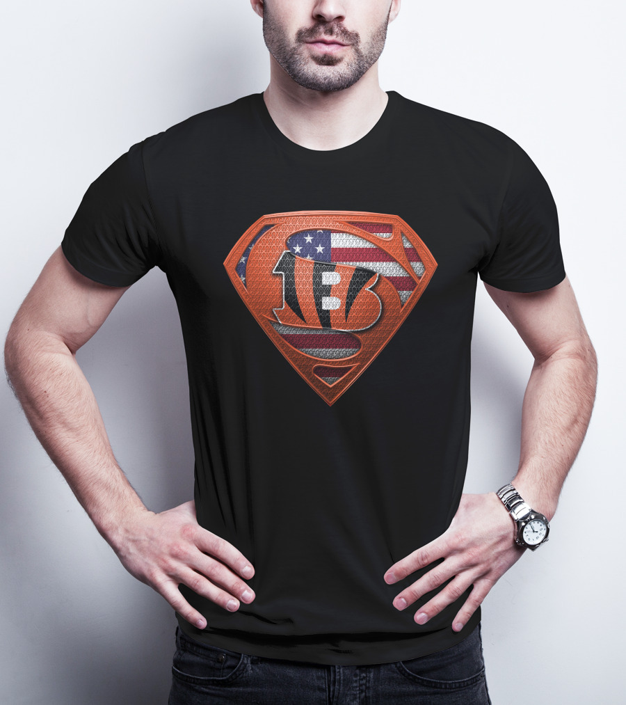 Cincinnati Bengals Super Logo American Flag Fusion T-Shirt