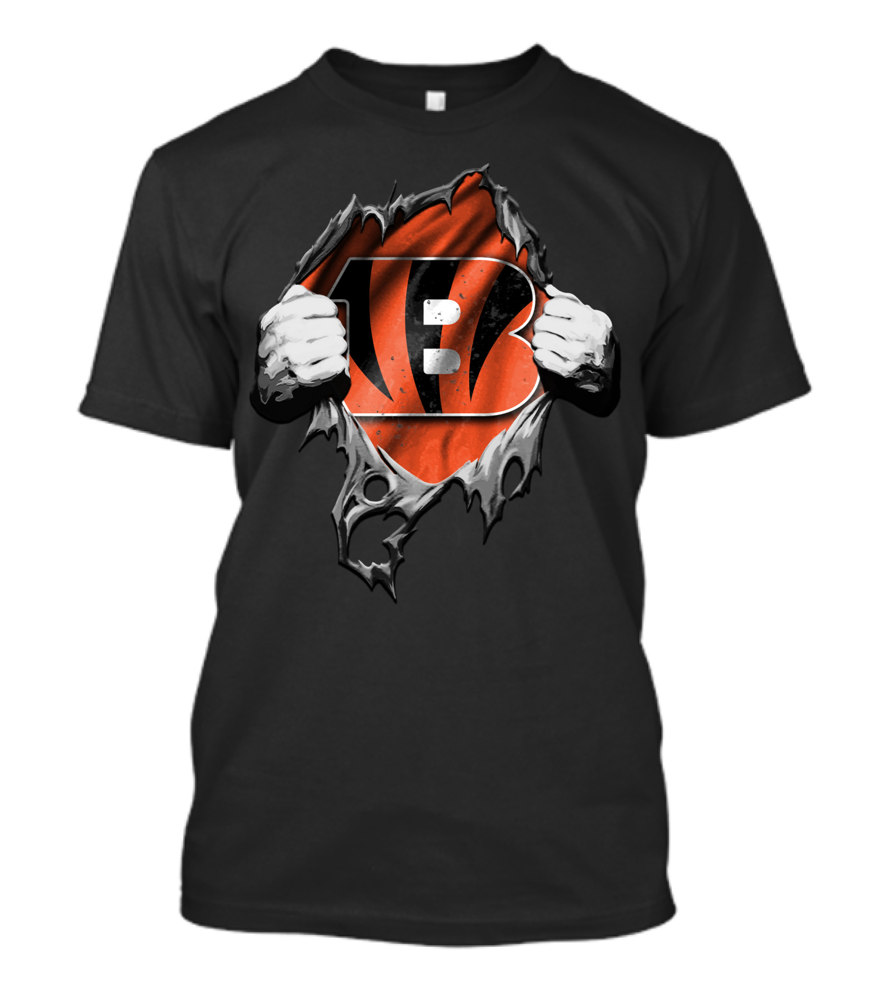 Torn Cincinnati Bengals Logo With Tiger Stripe Effect T-Shirt