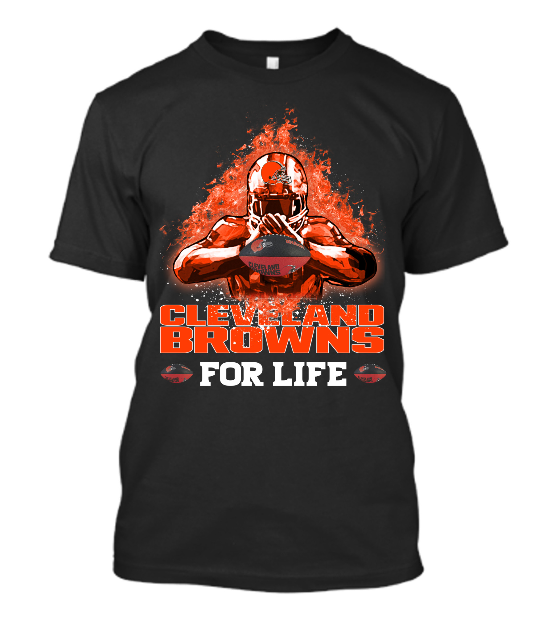 CLEVELAND BROWNS FOR LIFE Football Passion Flame T-Shirt