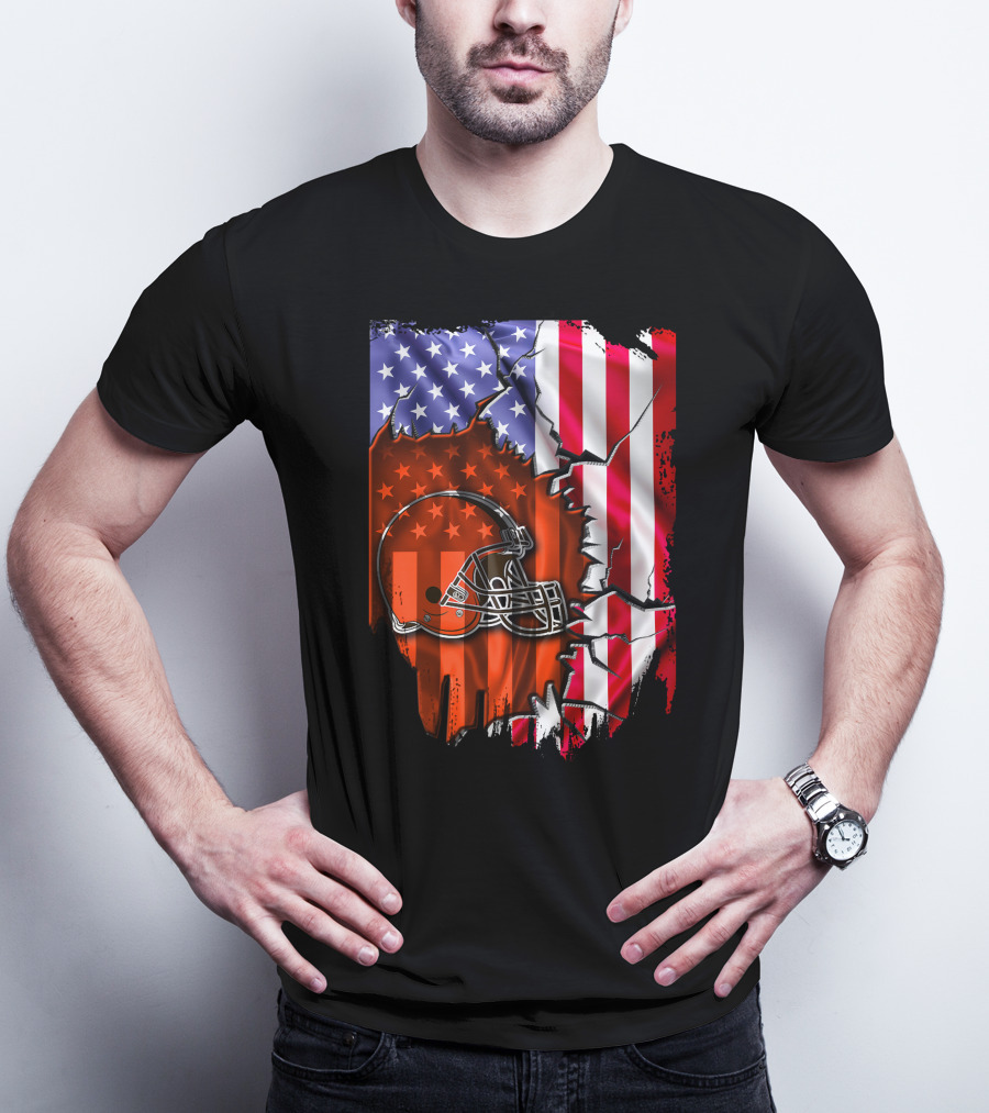 American Flag Cleveland Browns Helmet Stars And Stripes T-Shirt