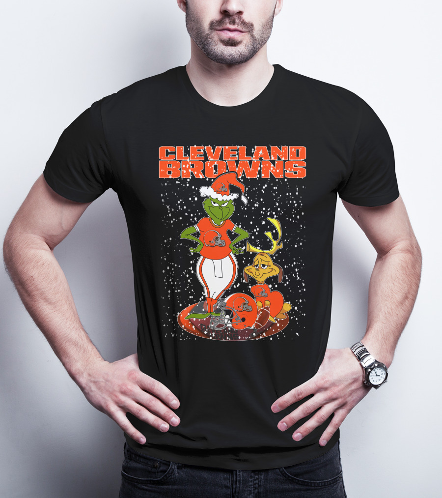 CLEVELAND BROWNS Grinchxmas Snow Football T-Shirt