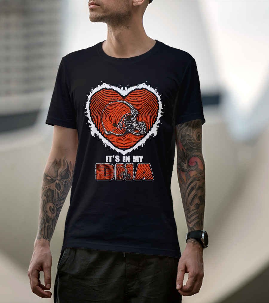 Cleveland Browns It's In My Dna Heart Fingerprint Helmet T-Shirt