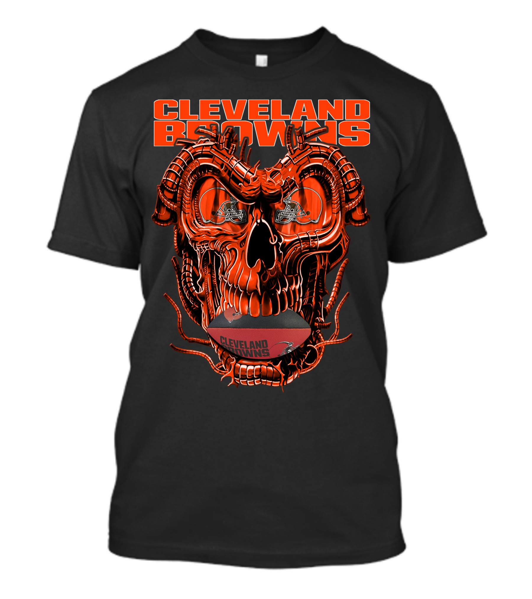 CLEVELAND BROWNS Dragonskull With Team Helmet And Football T-Shirt