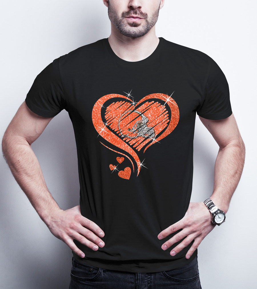 Heart Diamond Cleveland Browns Glitter Helmet Sparkle T-Shirt