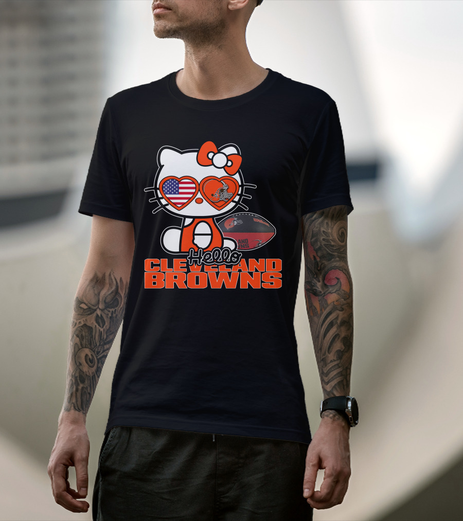 Hello Kitty Cleveland Browns Football USA Hearts T-Shirt