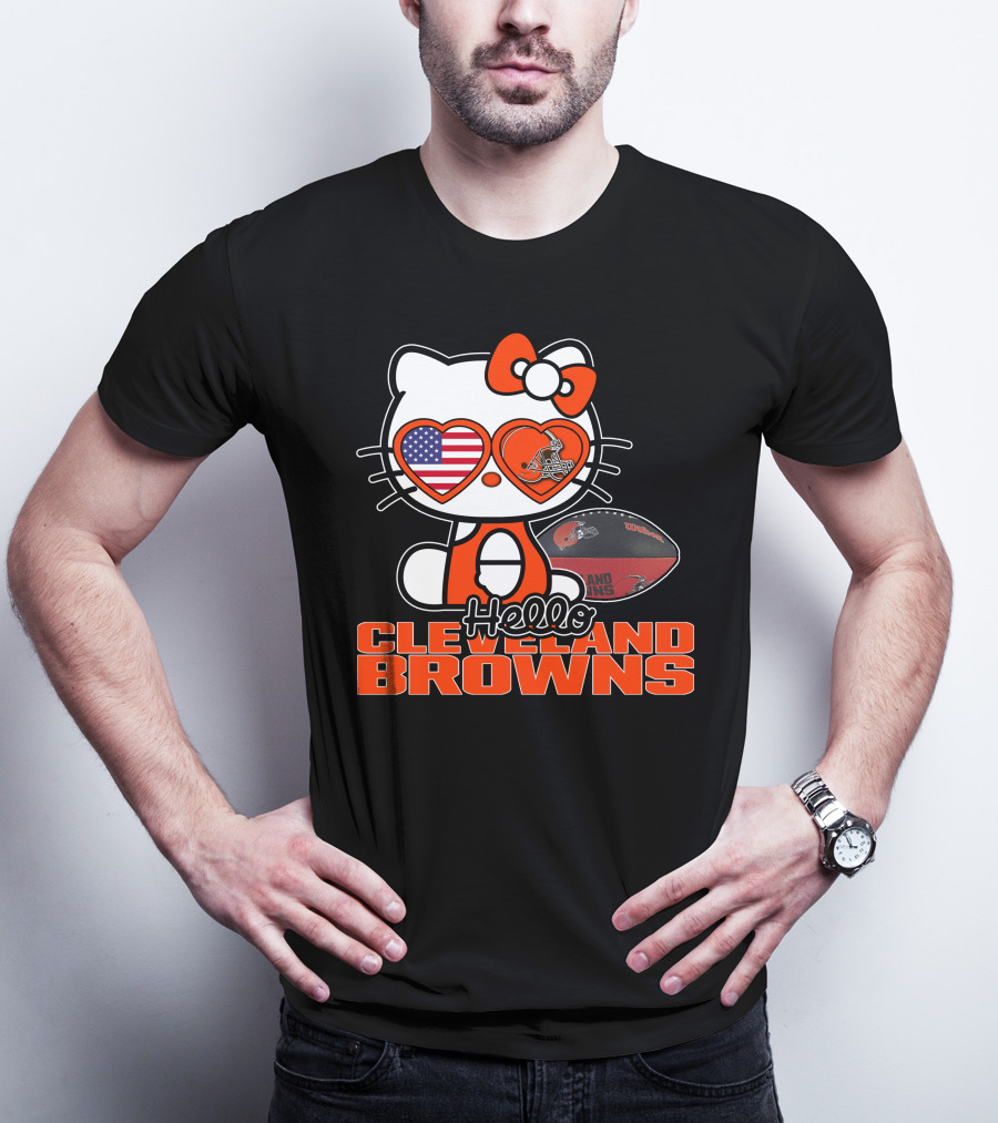 Hello Kitty Cleveland Browns Football USA Hearts T-Shirt