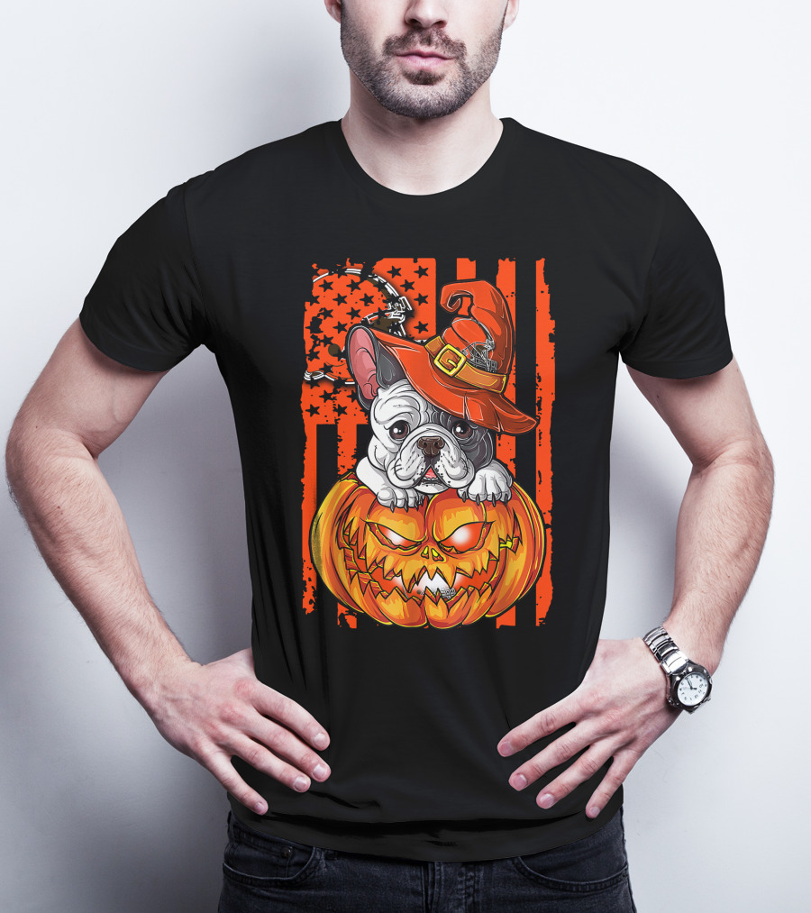 Bulldog Halloween Pumpkin Cleveland Browns T-Shirt