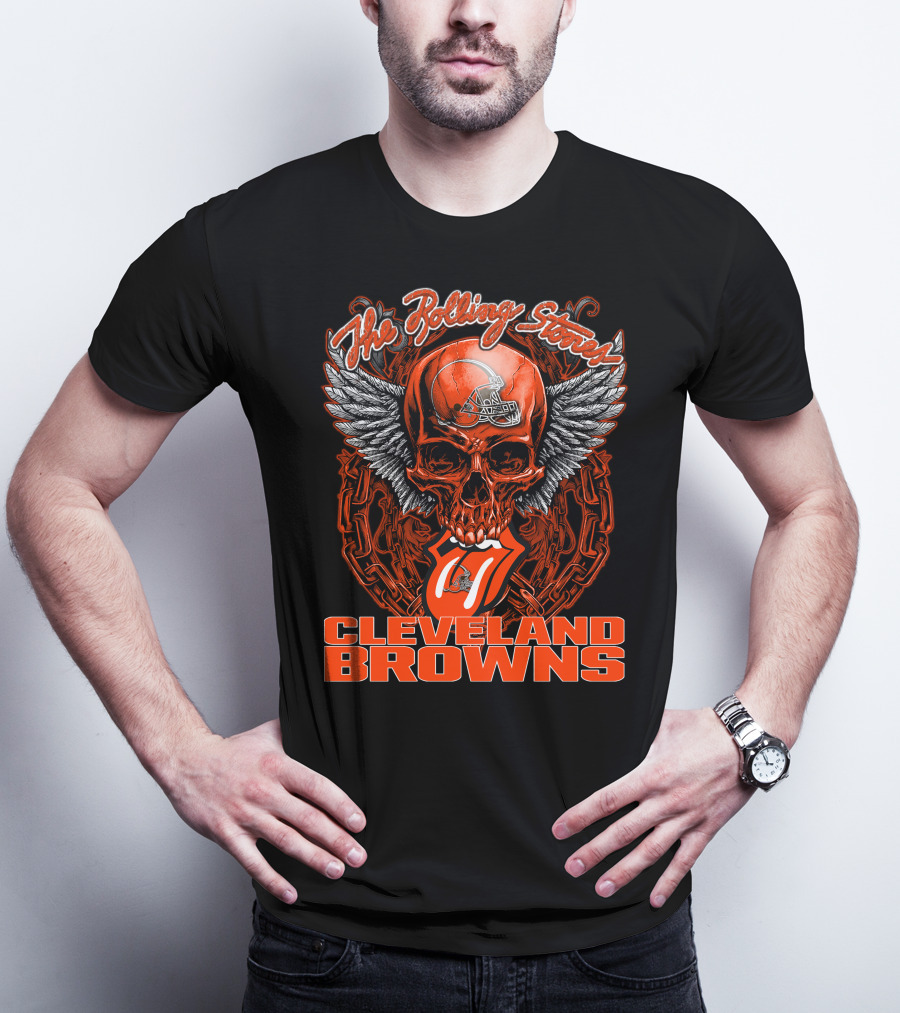 The Rolling Stones Cleveland Browns Skull With Wings And Tongue T-Shirt
