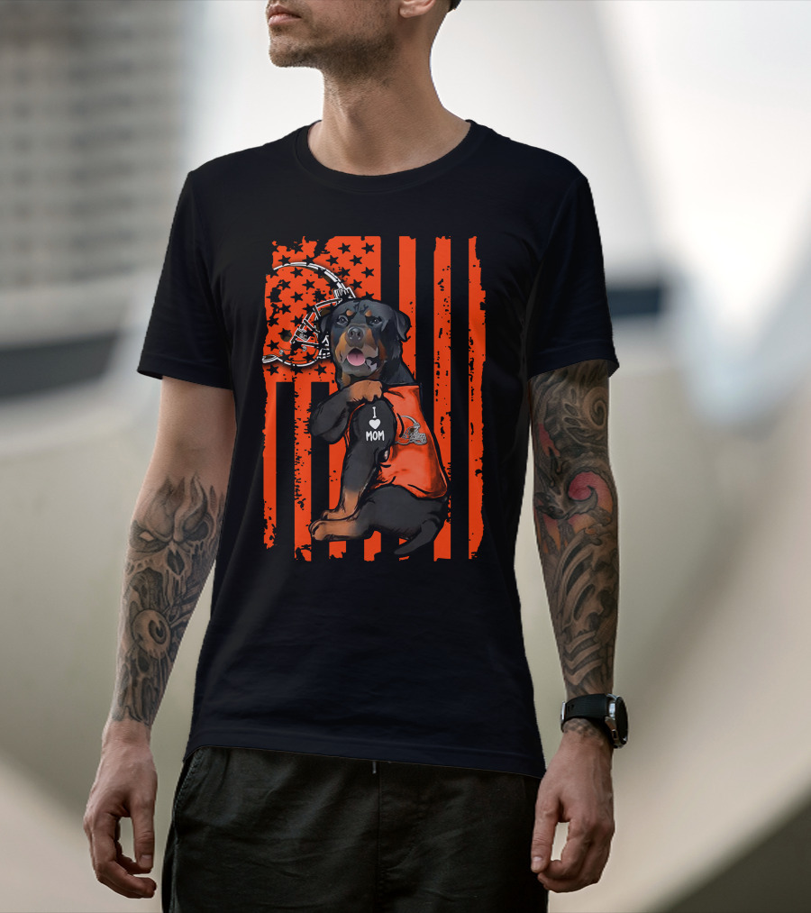 Rottweiler I Love Mom Cleveland Browns Flag T-Shirt