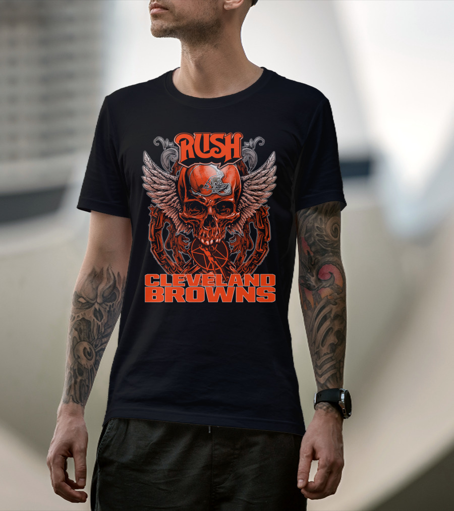 Rush Cleveland Browns Skull Wings T-Shirt